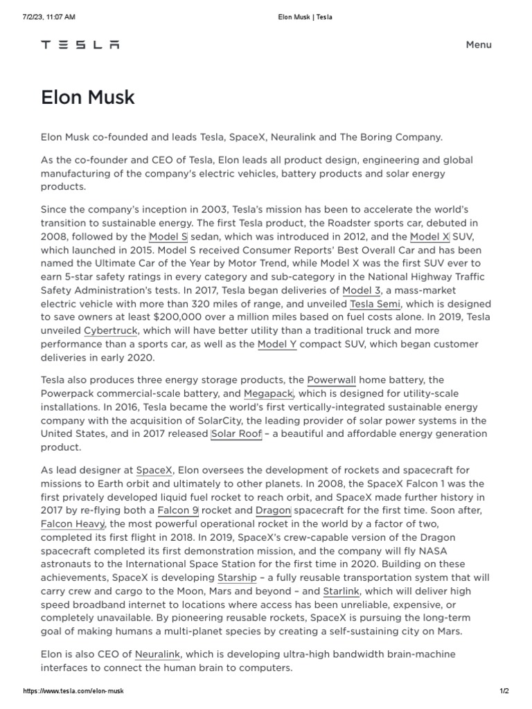 Elon Musk | PDF | Space X | Elon Musk