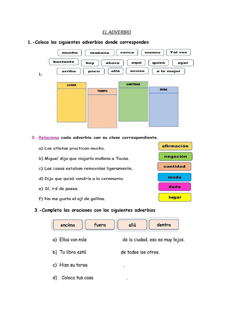 Adverbios: Ejercicios y Actividades | PDF