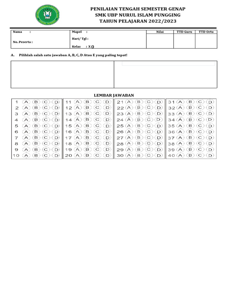Format Soal SMK Ubp | PDF