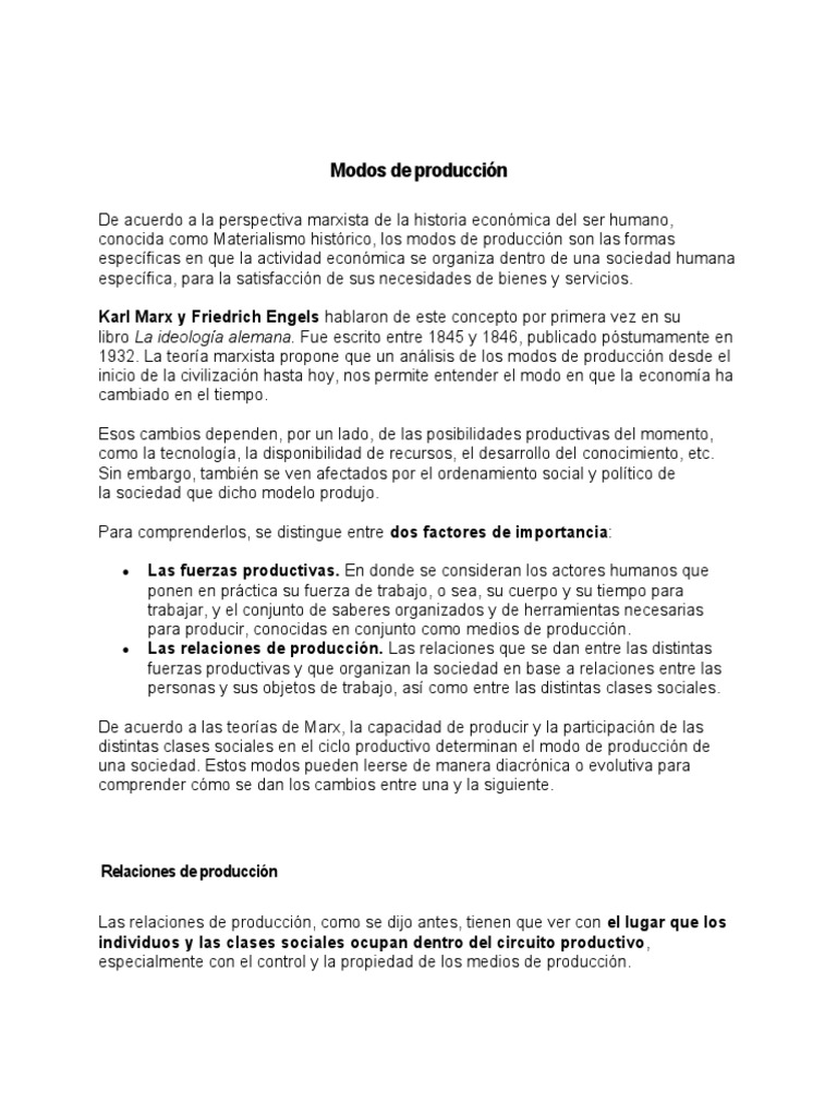 Modos de Producción | PDF | Karl Marx | Feudalismo