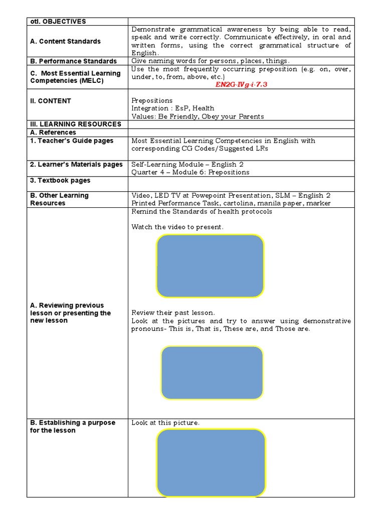 Cot English 2 Q4 | Download Free PDF | English Language | Preposition And Postposition