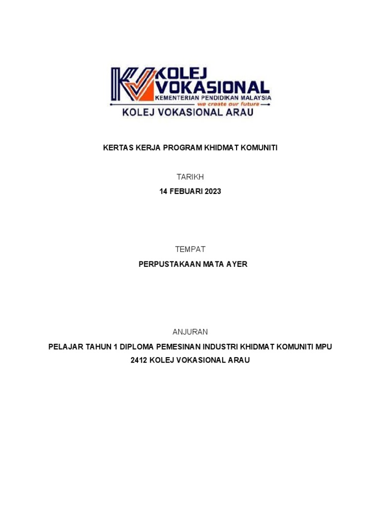 KERTAS KERJA PROGRAM KHIDMAT KOMUNITI (Kumpulan 1) Ikwan | PDF
