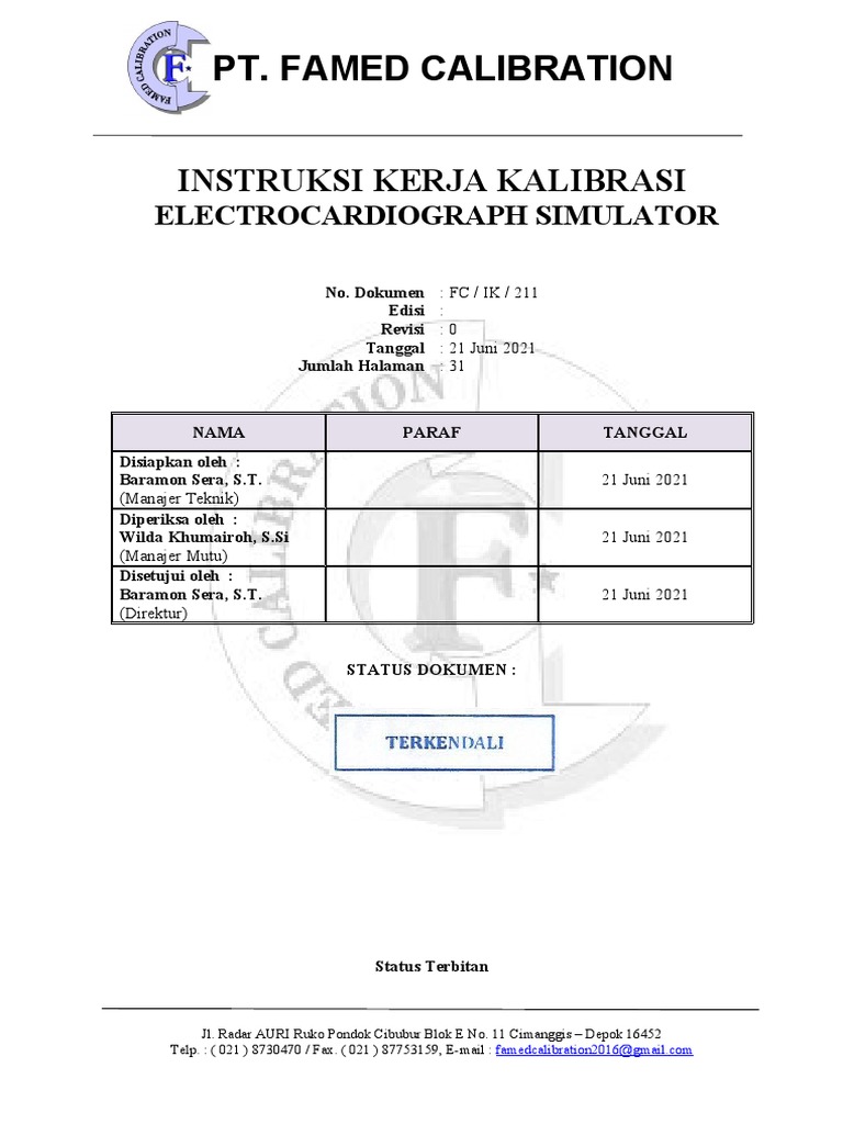 Instruksi Kalibrasi ECG Simulator | PDF