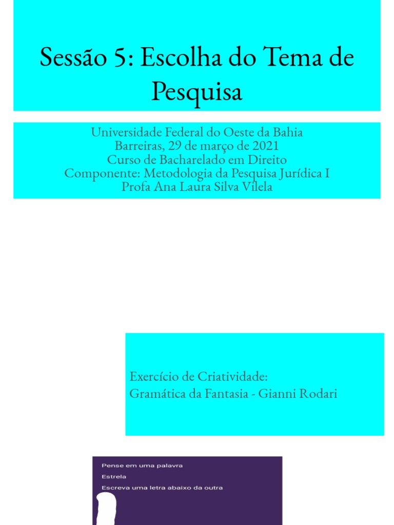 Sessão 5 - Escolha Do Tema | PDF