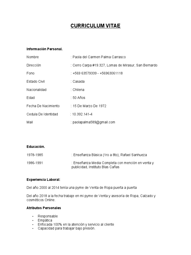 Curriculum Vitae Paola Palma 2022 | PDF