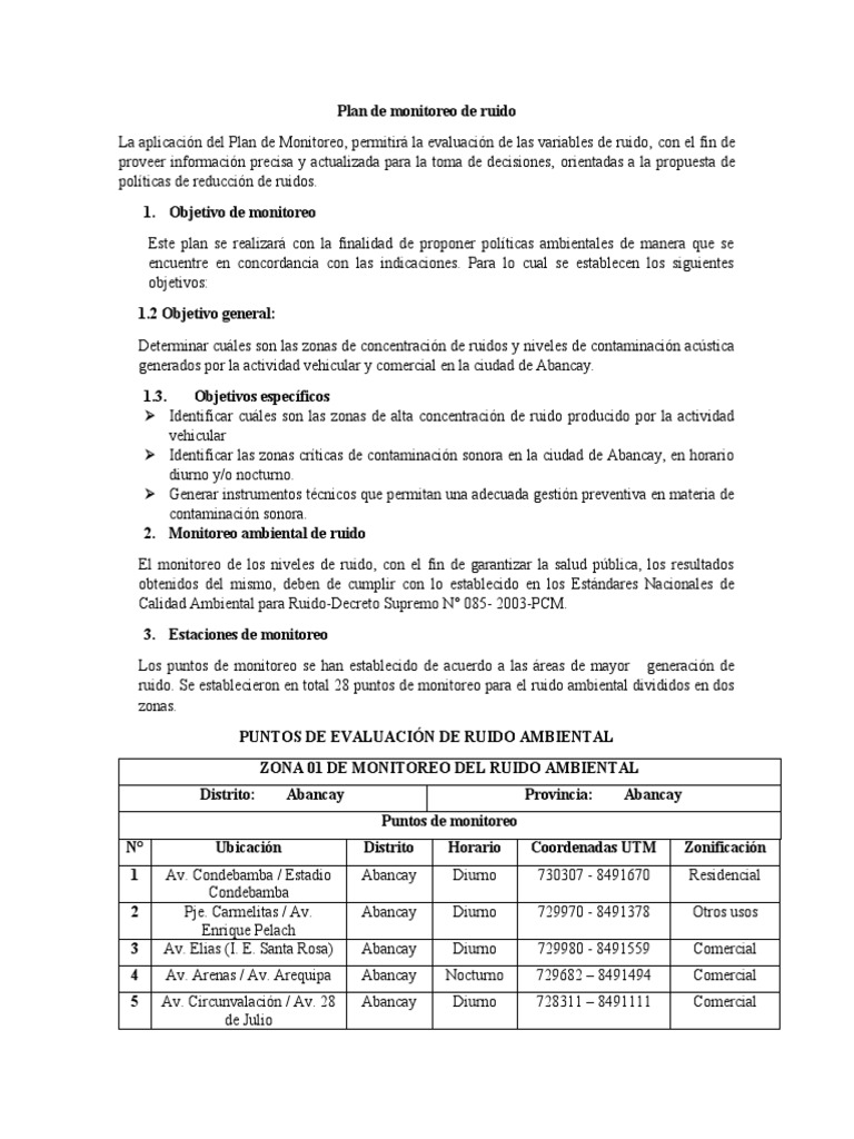 Plan de Monitoreo de Ruido | PDF | ruido | Sonido