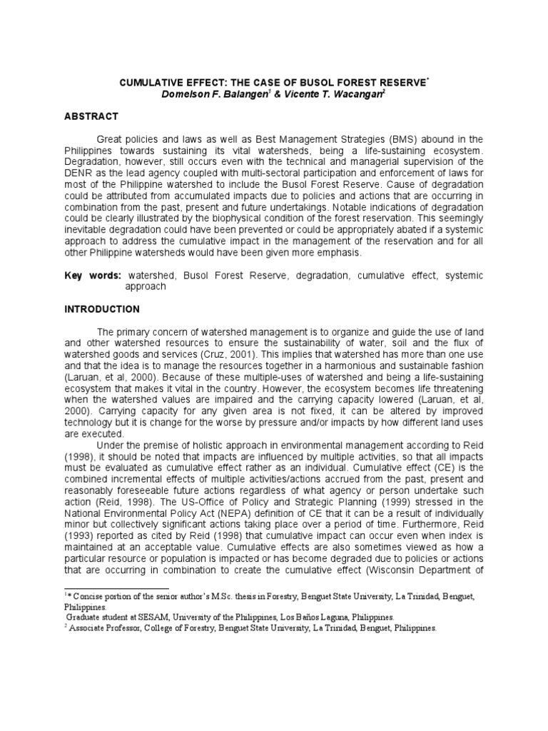 Busol Watershed Degradation A Cumulative Effect | PDF | Sustainability ...
