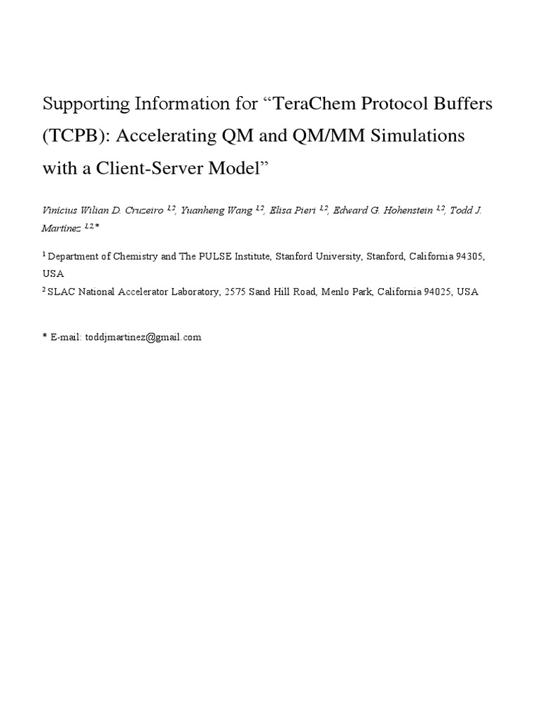 Supporting Information For Tera Chem Protocol Buffers Tcpb Accelerating