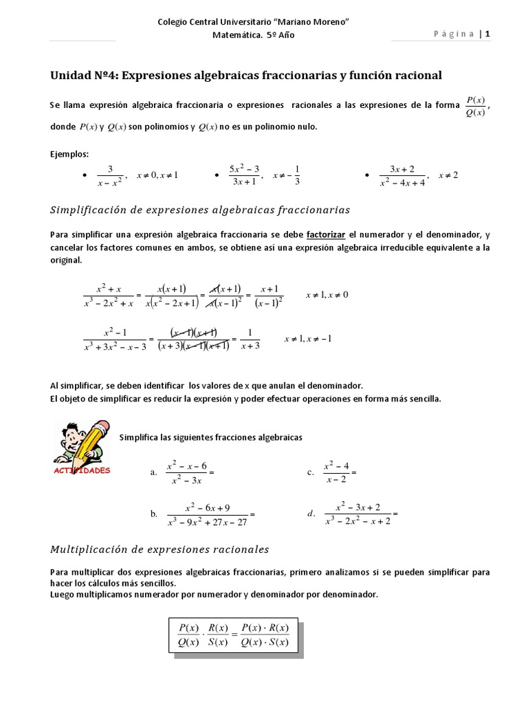 Unidad #4 - Expresiones Algebraicas Fraccionarias y Función Racional - 2022 | PDF | Asíntota ...