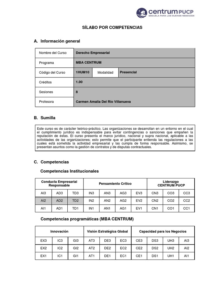 MBAC TRUJILLO 26 - Derecho Empresarial - Sílabo | PDF | Evaluación ...