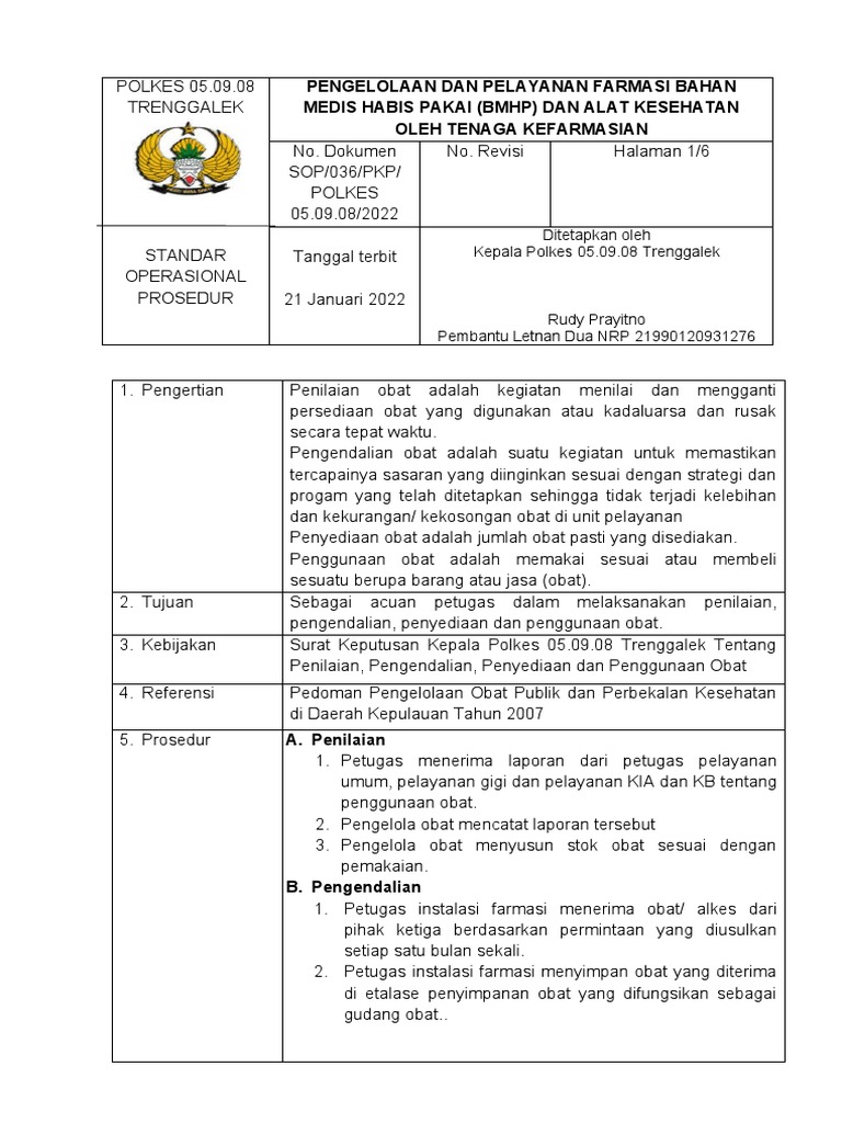 Sop Pengelolaan Dan Pelayanan Sediaan Farmasi BMHP Dan Alkes | PDF | Kesehatan Holistik | Sains ...