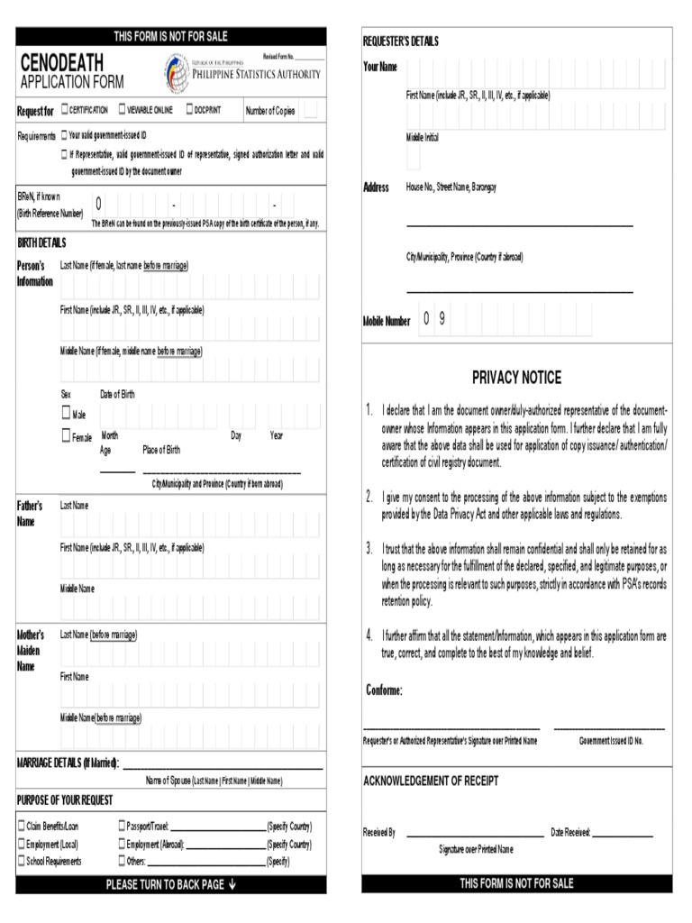 PSA Cenodeath-Editable Form | Download Free PDF | Identity Document ...