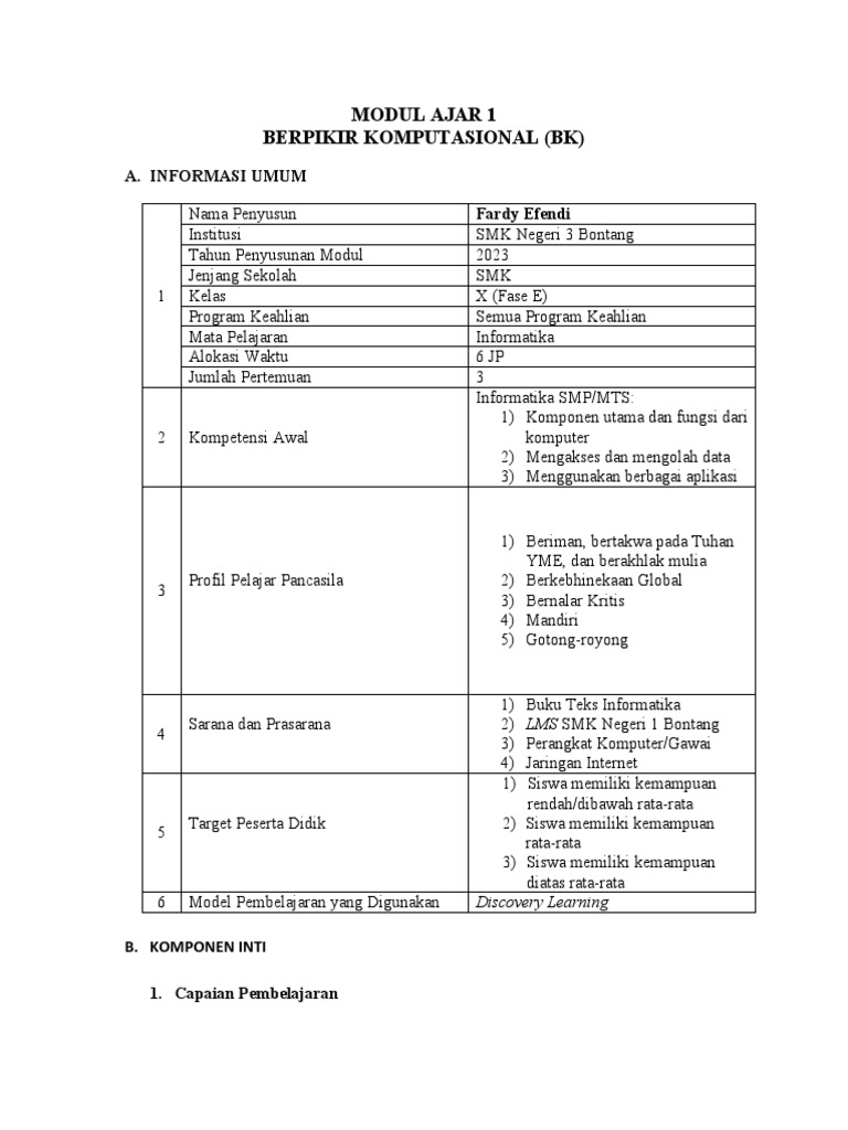 Modul Informatika - Bab 1 Berpikir Komputasional | PDF | Komputer