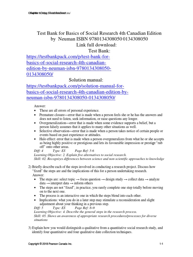 Basics of Social Research 4th Canadian Edition by Neuman Test Bank ...