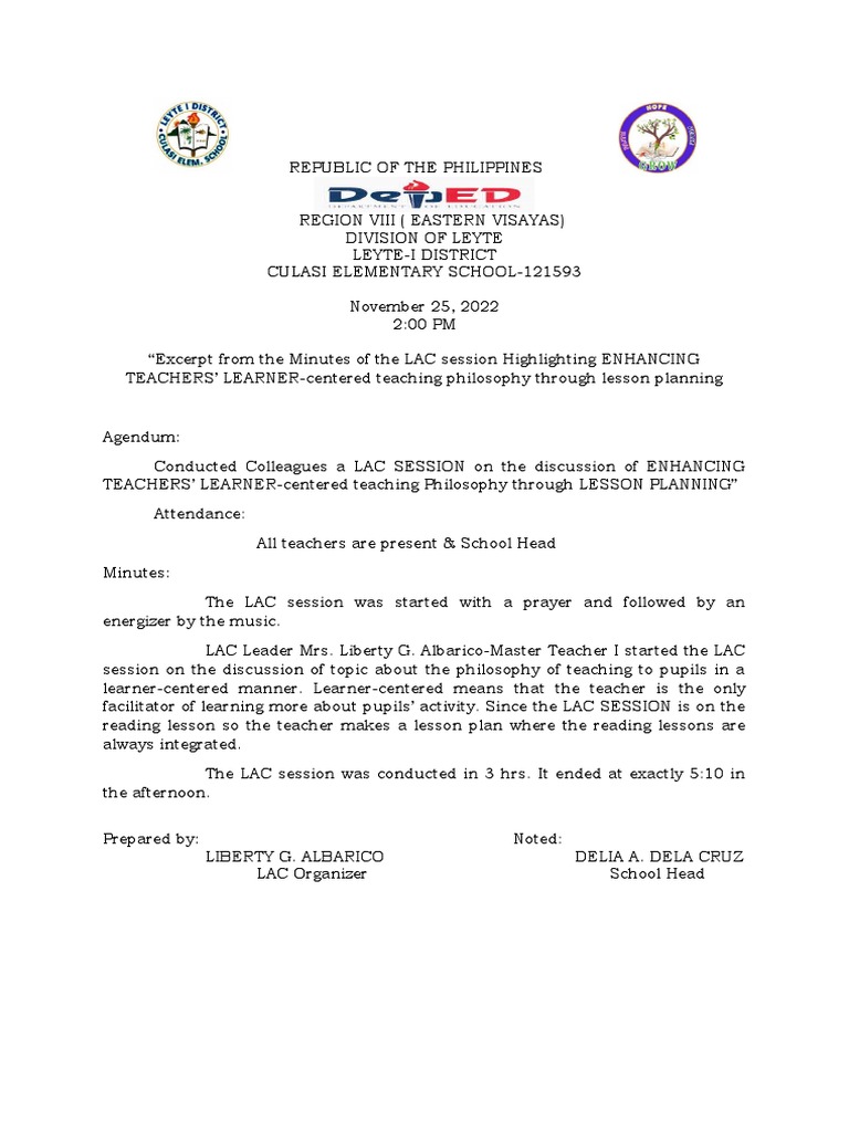 LAC Session Minutes on Teaching Philosophy | PDF