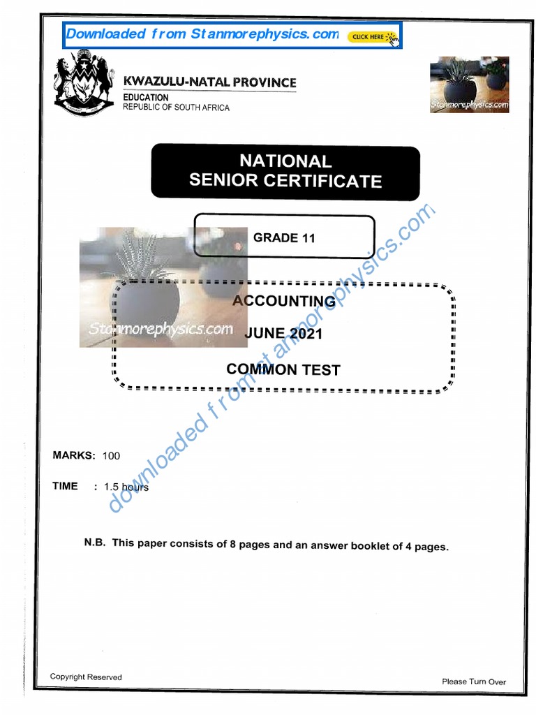 Accounting Grade 11 June 2021 QP and Memo | PDF