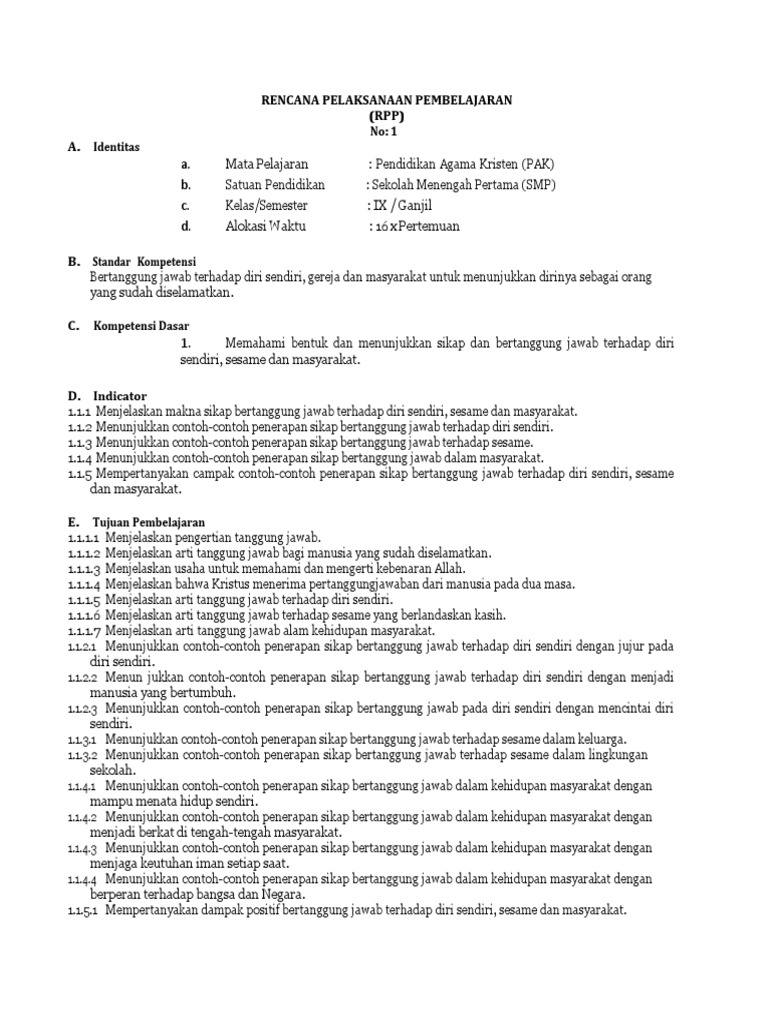 RPP PAK SMP Kelas IX: Tanggung Jawab | PDF | Karier & Perkembangan | Kesehatan Holistik