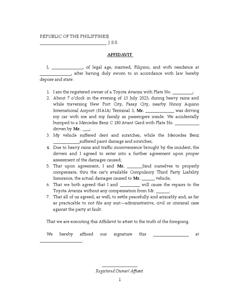 Affidavit - Traffic Accident | PDF