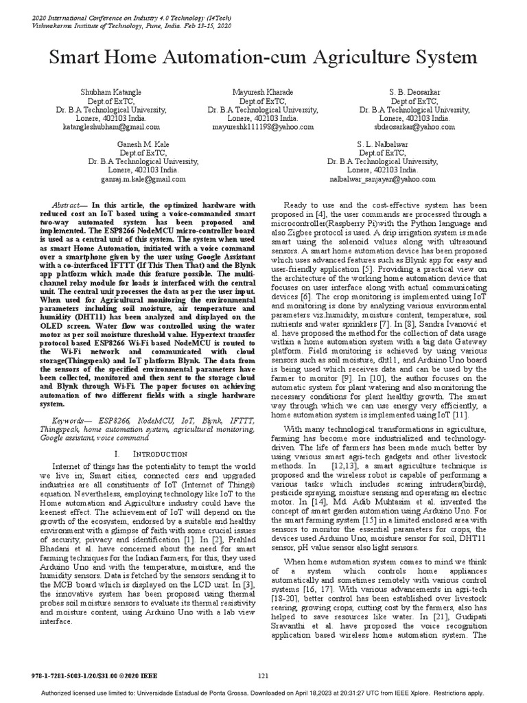 Smart Home Automation-Cum Agriculture System 5-3 | PDF | Internet Of Things | Home Automation