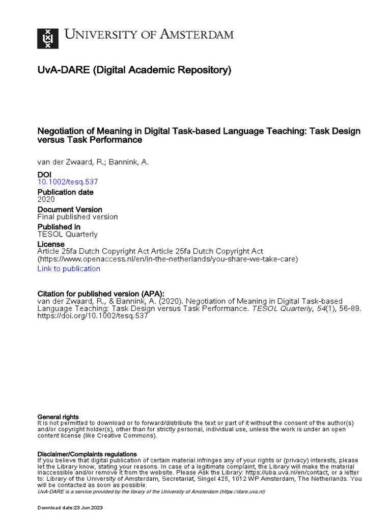 Negotiation of Meaning in Digital L2 Learning Interaction Task Design Versus Task Performance ...