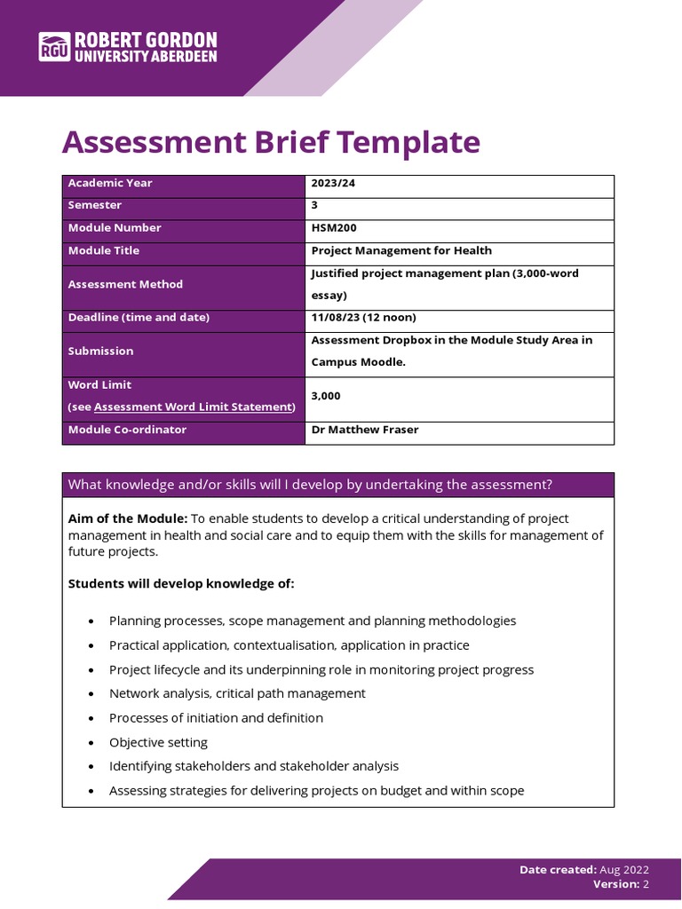 Assessment Brief HSM200 Project Management | PDF | Project Management ...