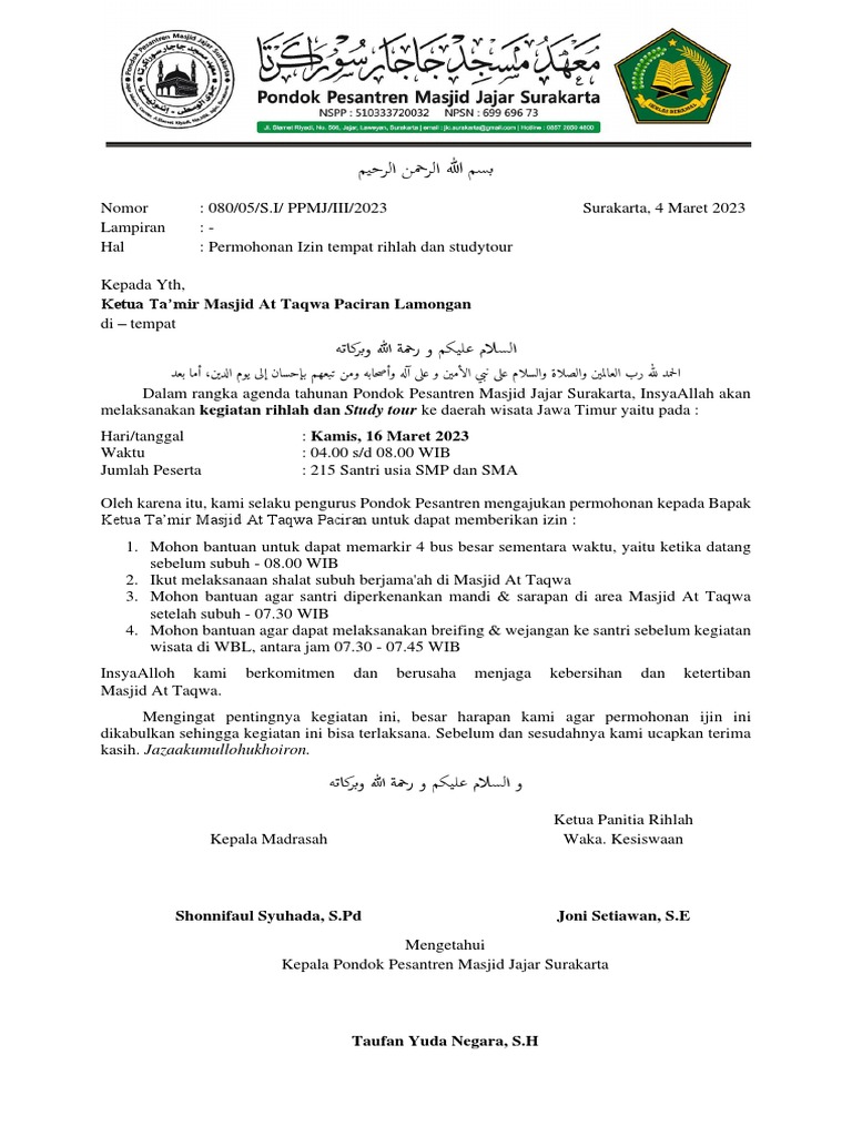 5 Surat Ijin Pengunaan Masjid | PDF