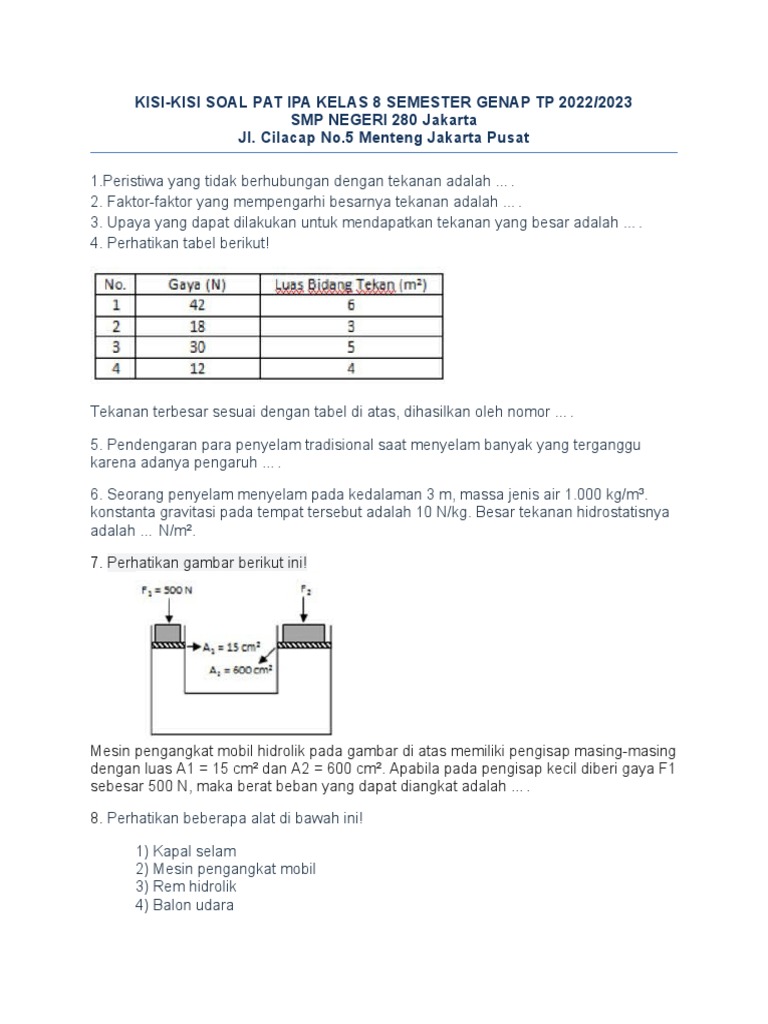 Kisi-Kisi Soal Pat Ipa Kelas 8 Murid SMT Genap 22-23 | PDF