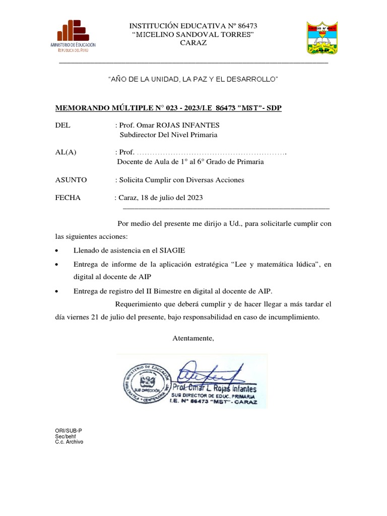 MEMO. MULT. #23-2023 - Solicita Cumplir Diversas Acciones | PDF