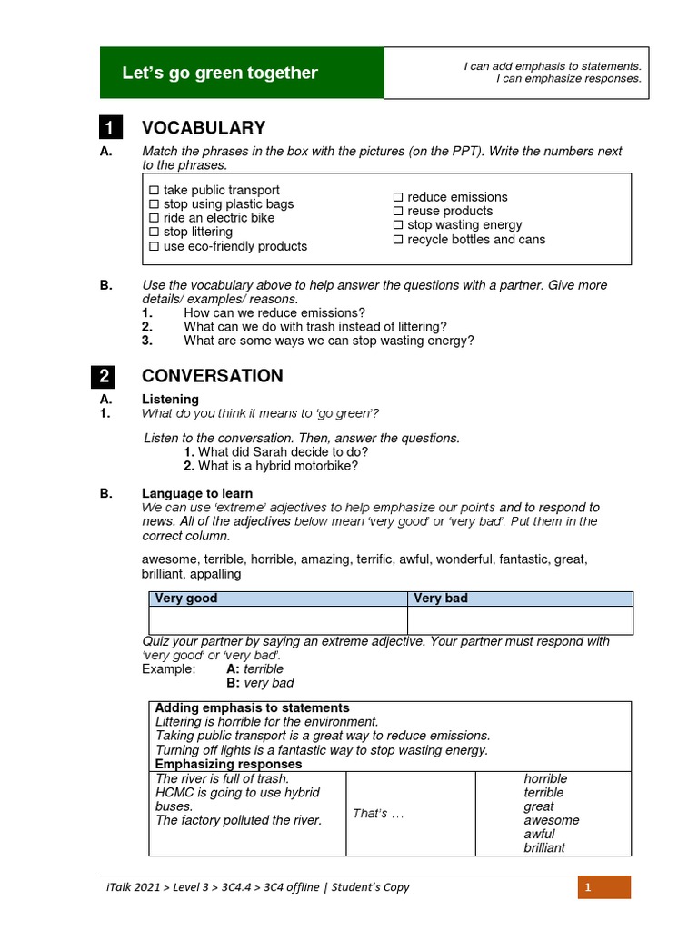 Vocabulary: Let's Go Green Together | PDF | Economy And The Environment