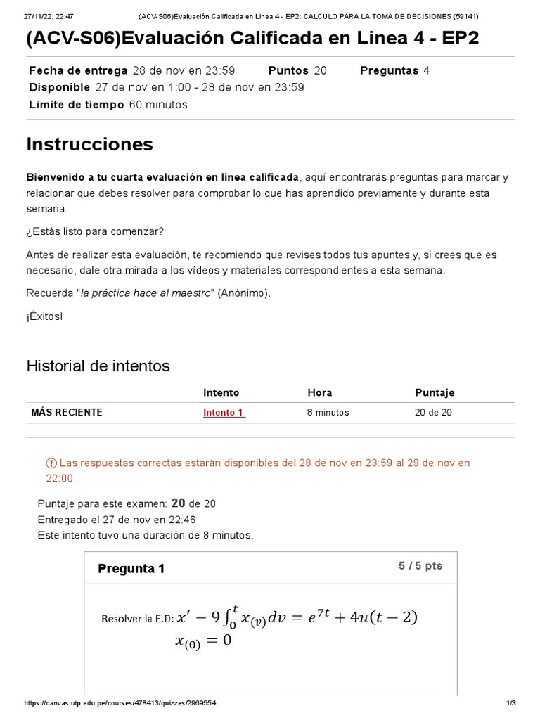 (ACV-S06) Evaluación Calificada en Linea 4 - EP2 - CALCULO PARA LA TOMA DE DECISIONES (59141) | PDF