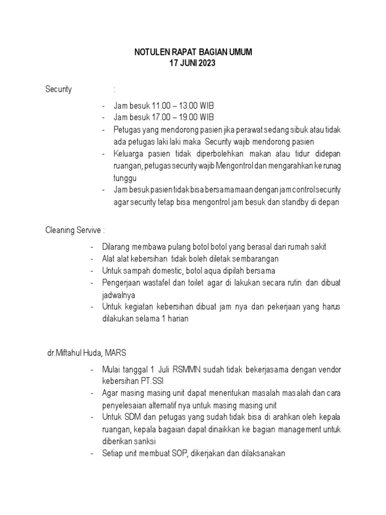 Notulen Rapat Bagian Umum | PDF