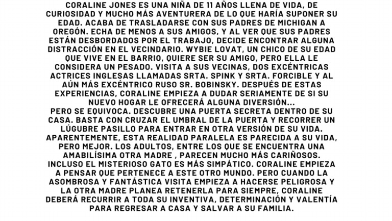 Coraline Jones Es Una Niña De 11 Años Llena De Vida De Curiosidad Y