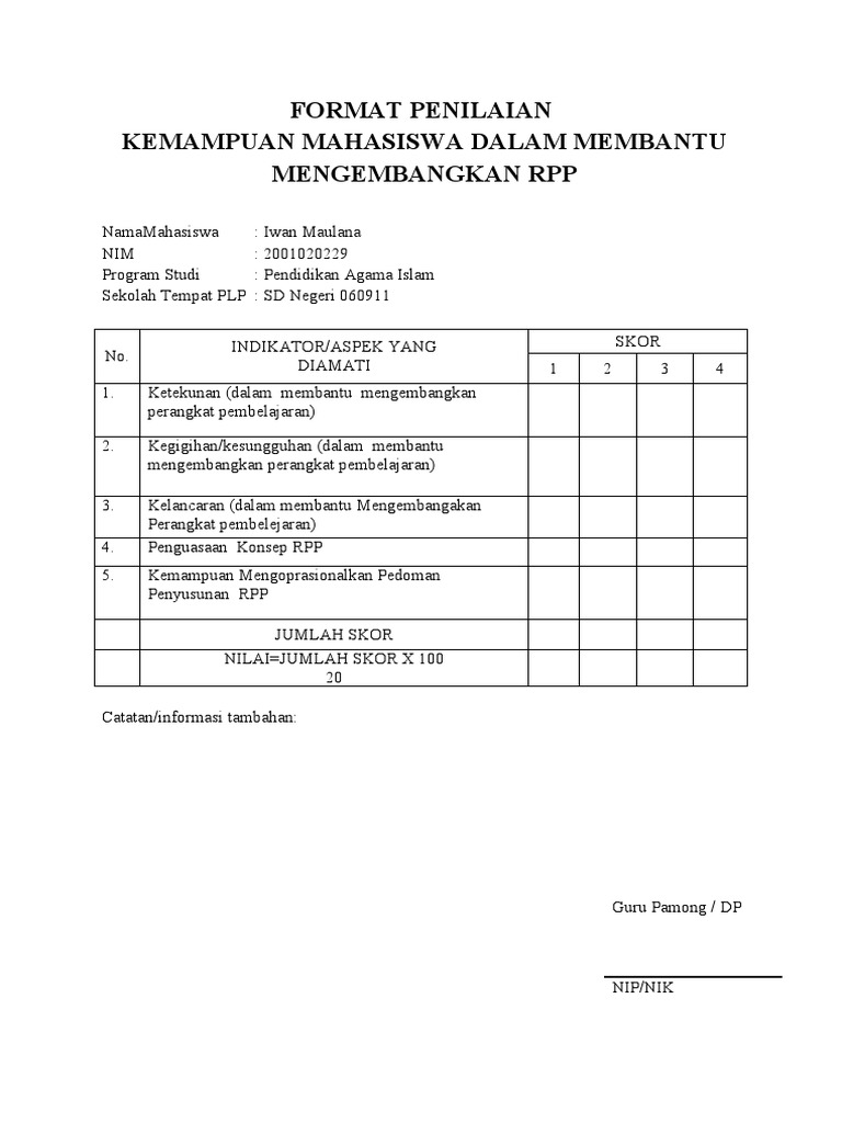 Format Penilaian | PDF