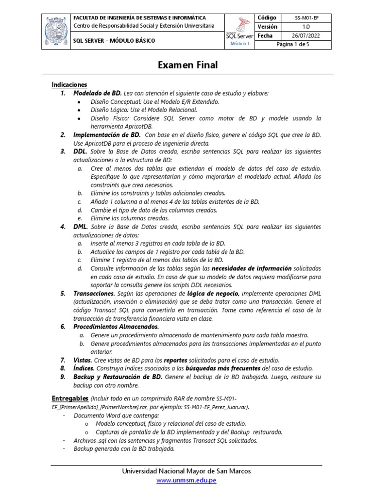 SS-M01-EF-v1.0 Examen Final - SQL Server 2022-02 | PDF | SQL | Servidor SQL de Microsoft