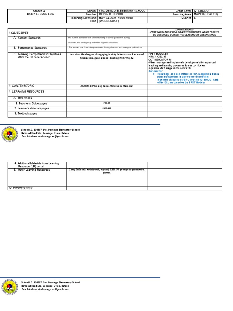 Cot 4 Mapeh (Health) | PDF | Learning | Curriculum