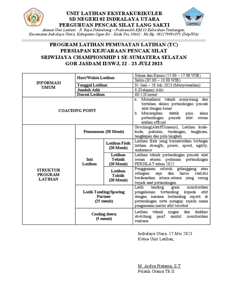 Program Latihan Pencak Silat TC 2023 | PDF
