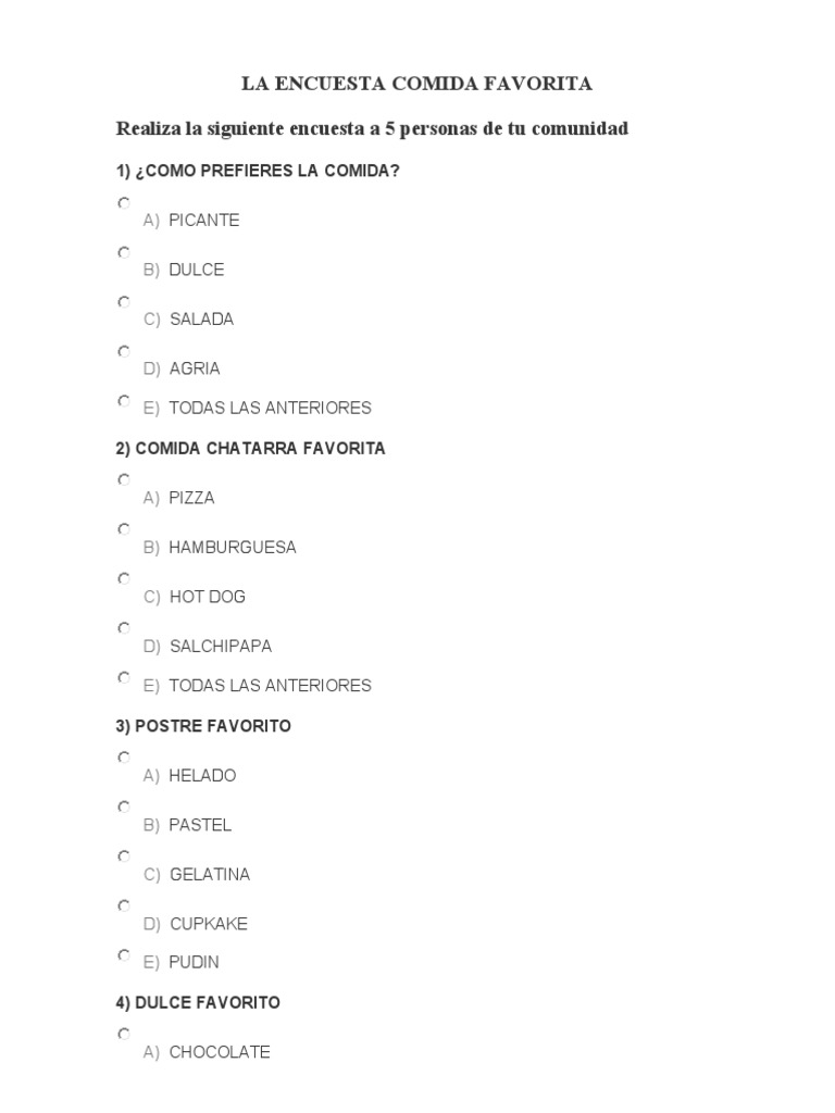 La Encuesta Comida Favorita | PDF | Cocina, comidas y vino