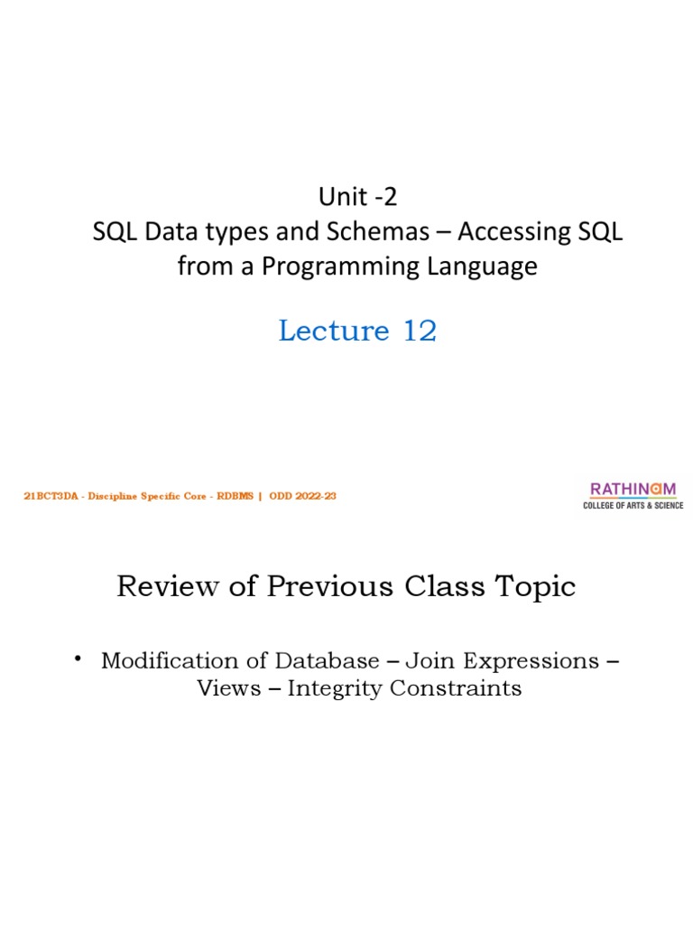 Unit 2 - Lecture 12 - RDBMS | PDF | Databases | Sql Unit 2 - Lecture 12 - RDBMS | PDF | Databases | Sql