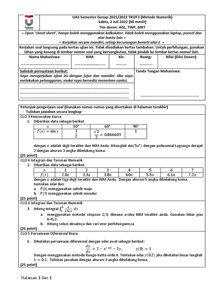 Soal UAS Metnum 2022 | PDF | Metode & Bahan Ajar