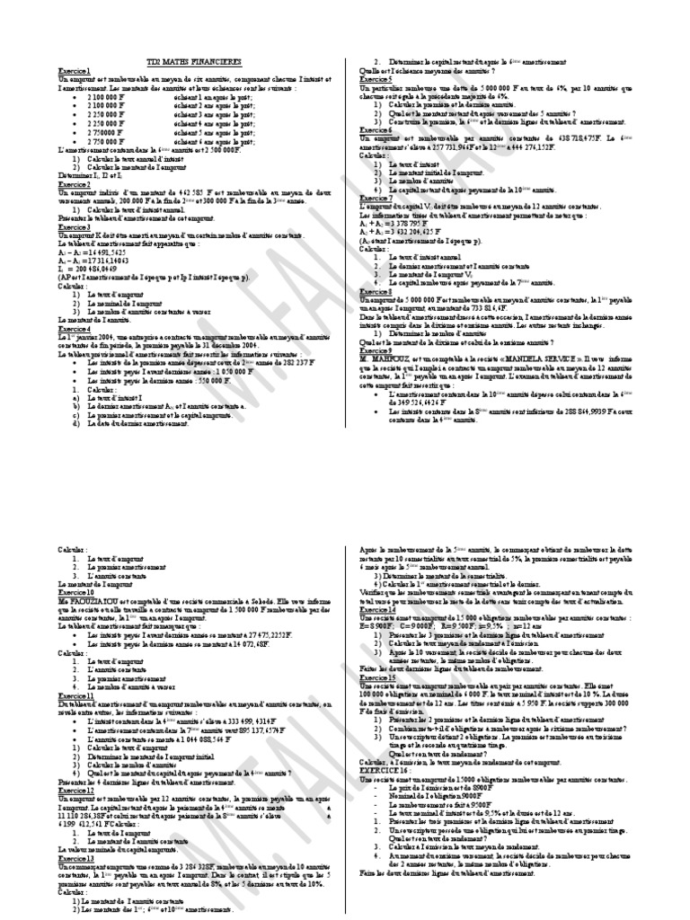 TD2 MATHS FINANCIERES Bon1 | PDF | Prêts | Obligation (Finance)