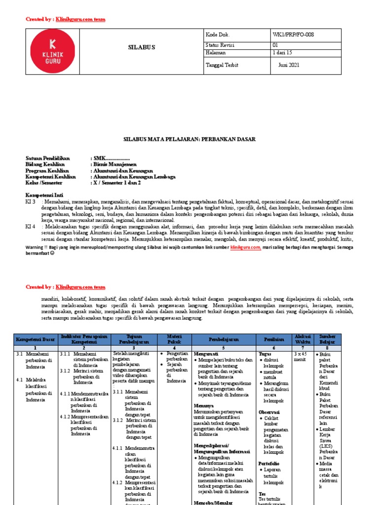 Silabus Perbankan Dasar Akl | PDF