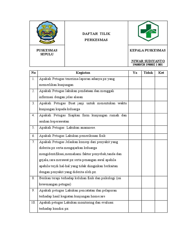 Daftar Tilik Perkesmas | PDF | Pengembangan Diri | Sains & Matematika