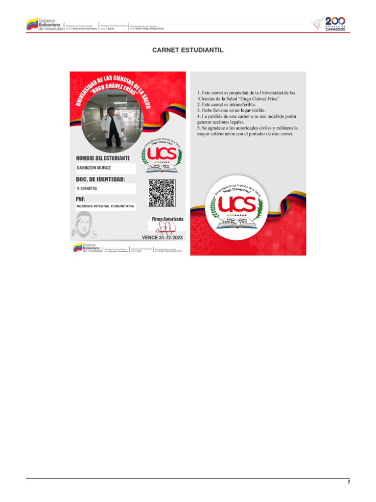 Carnet Estudiantil UCS 2023 | PDF