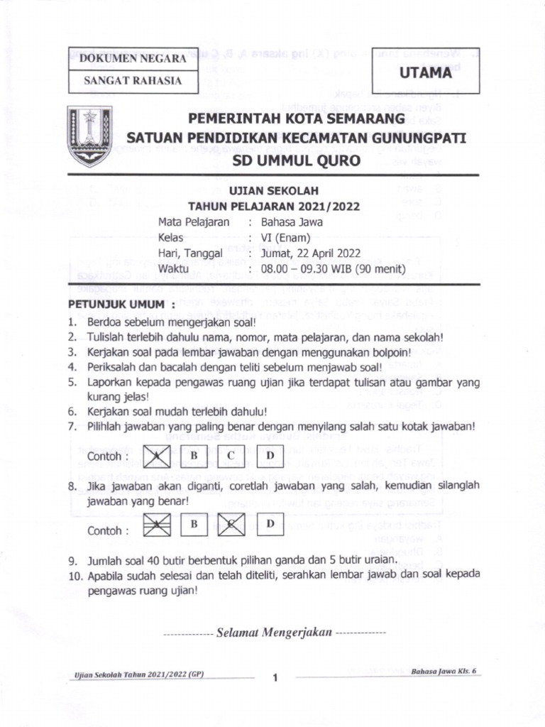 Soal Us B.JW 202205052023074649 | PDF