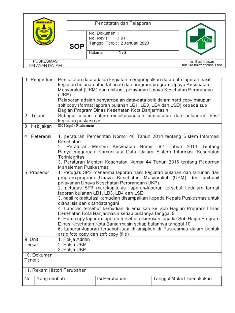 Sop Pencatatan Dan Pelaporan | PDF | Pengembangan Diri | Kesehatan Holistik