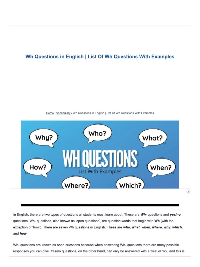 WH Questions in English - List of WH Questions With Examples ...