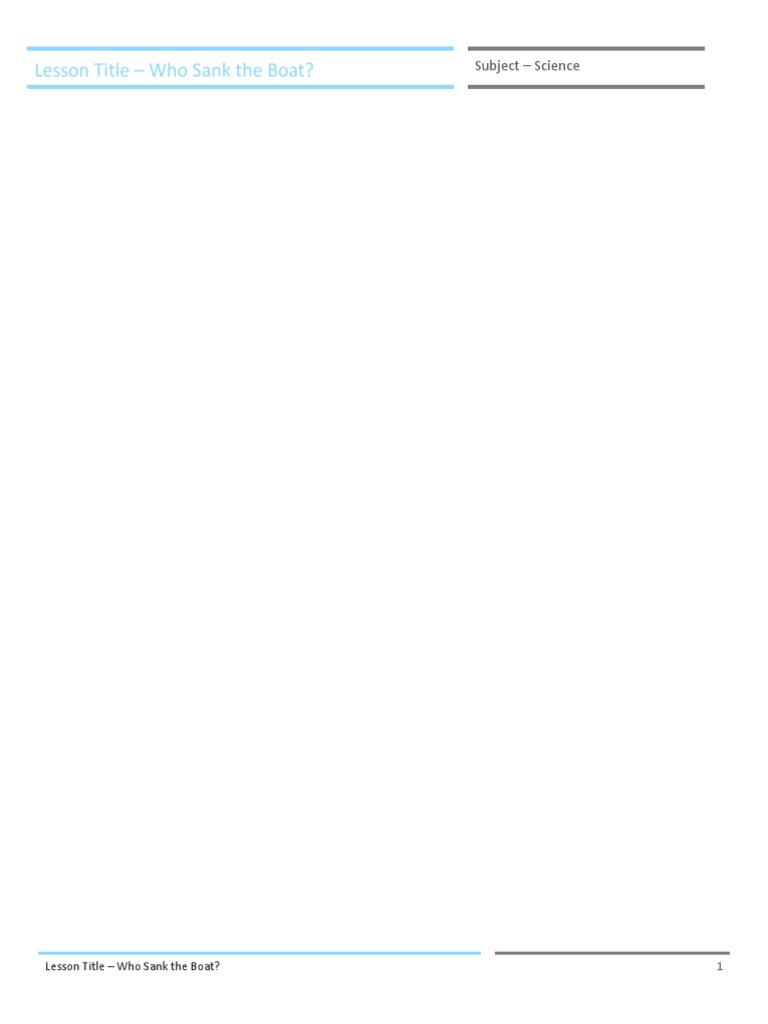 Who Sank The Boat Lesson Plan | PDF | Creativity | Buoyancy