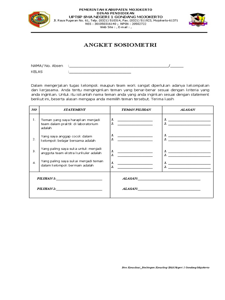 Form Angket Sosiometri | PDF | Karier & Perkembangan