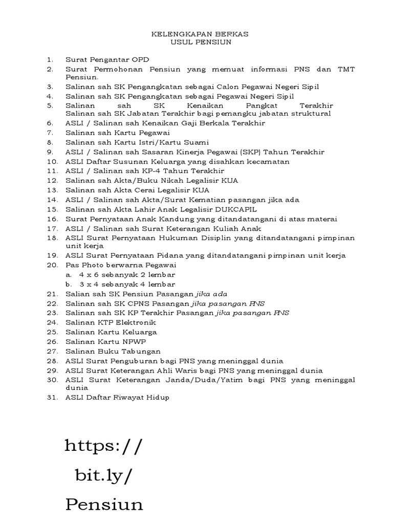 Kelengkapan Berkas Pensiun BUP 2023 | PDF