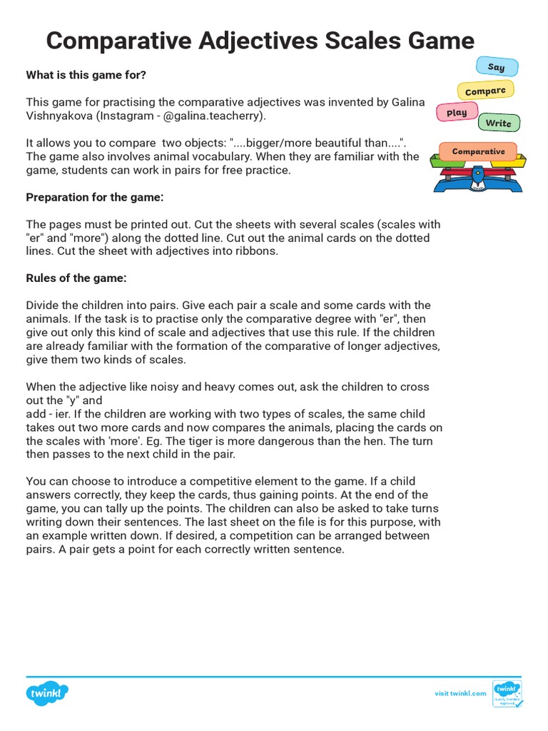 T Eal 1657129325 Esl Comparative Adjectives Scale Game Ver 1 | PDF ...